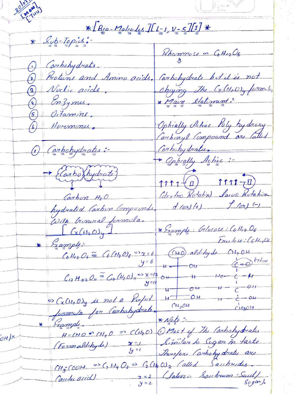 Biomolecules (Comprehensive Notes with Examples & Key Formulas) - Studocu