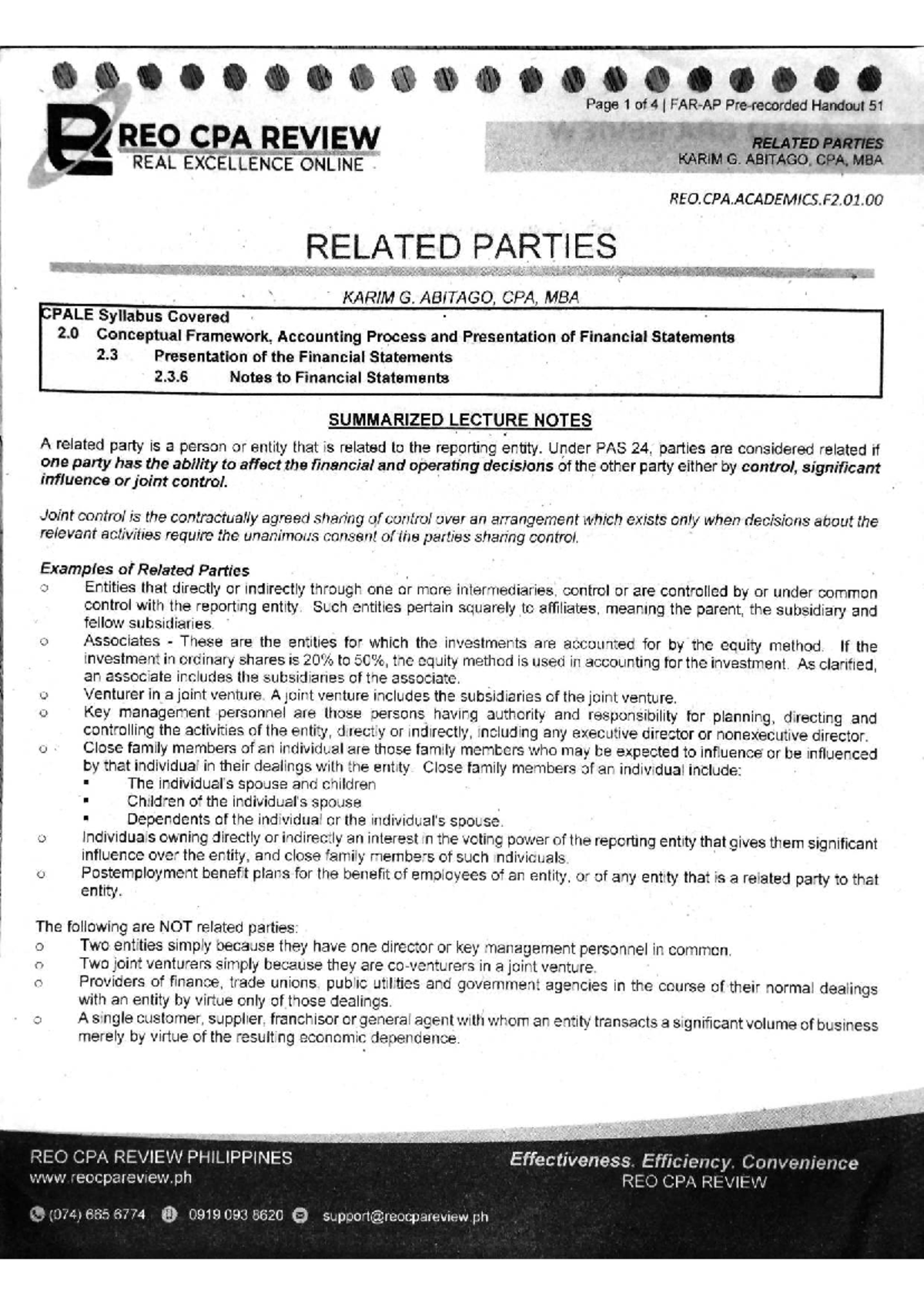 FAR.51 Related Parties: Summarized Lecture Notes on PAS 24 Compliance ...