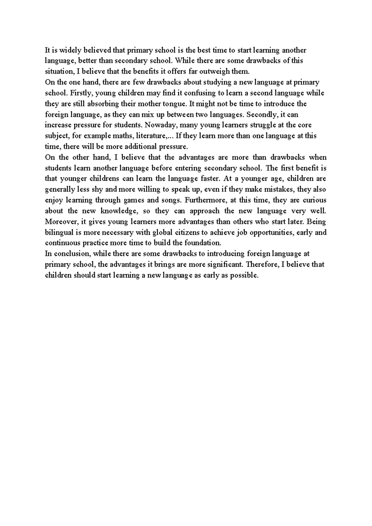 ENG 101: Essay on the Benefits of Early Language Learning - Studocu