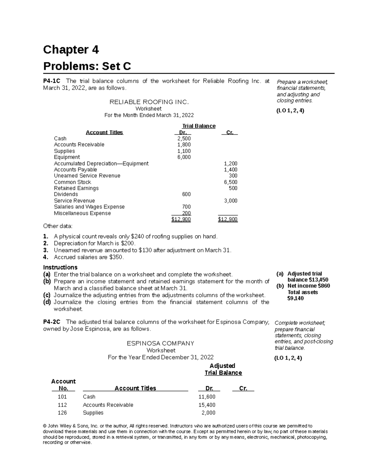 Chp4-problem set c-Wiley - Chapter 4 Problems: Set C P4-1C The trial balance columns of the ...