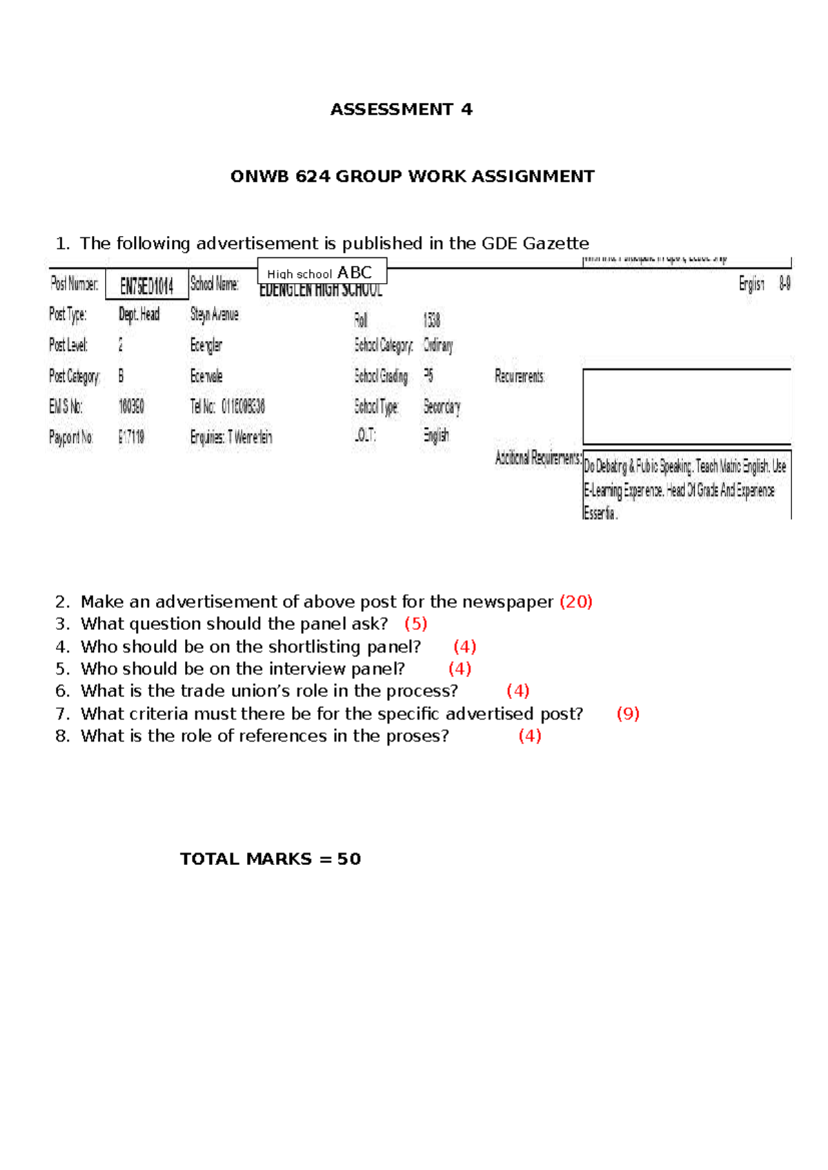 ONWB 624 Assessment 4 group assignment - ASSESSMENT 4 ONWB 624 GROUP ...