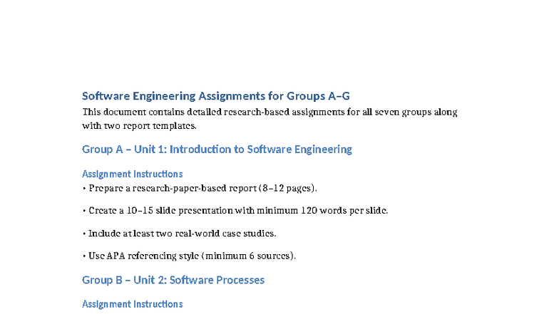 Software Engineering Assignments and Templates - Software Engineering ...