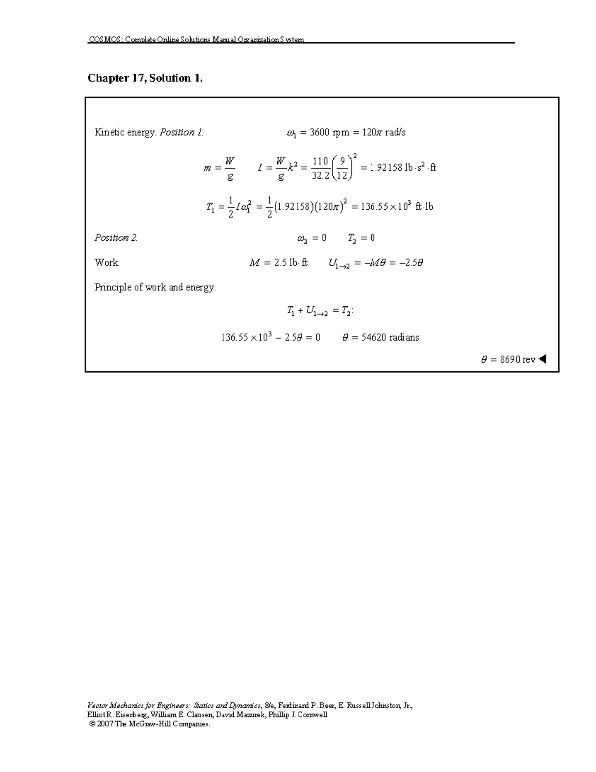 Solution Manual - Vector Mechanics Engineers Dynamics 8th Beer Chapter 17 - COSMOS: Complete ...