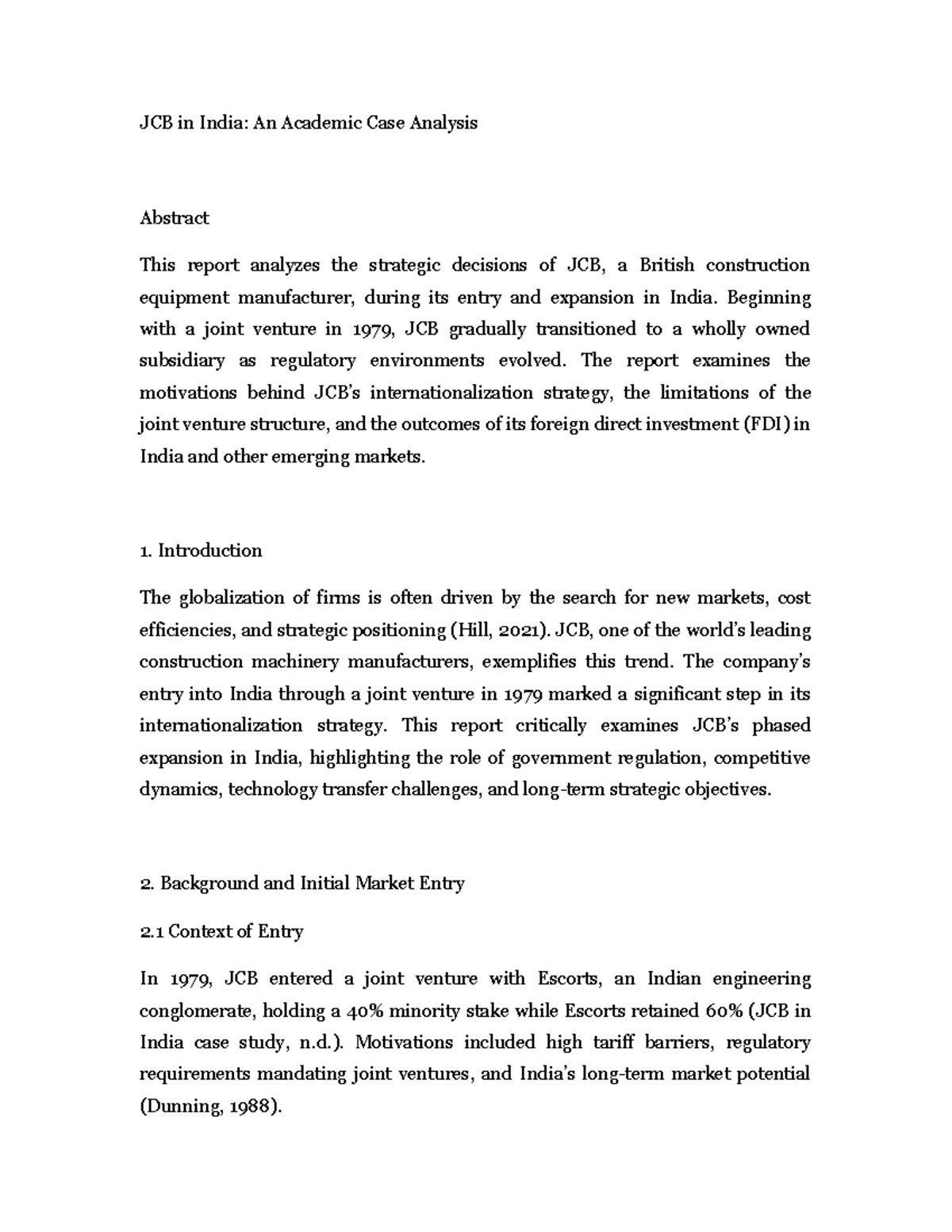 JCB in India: Strategic Case Study Analysis (JCB 101) - Studocu