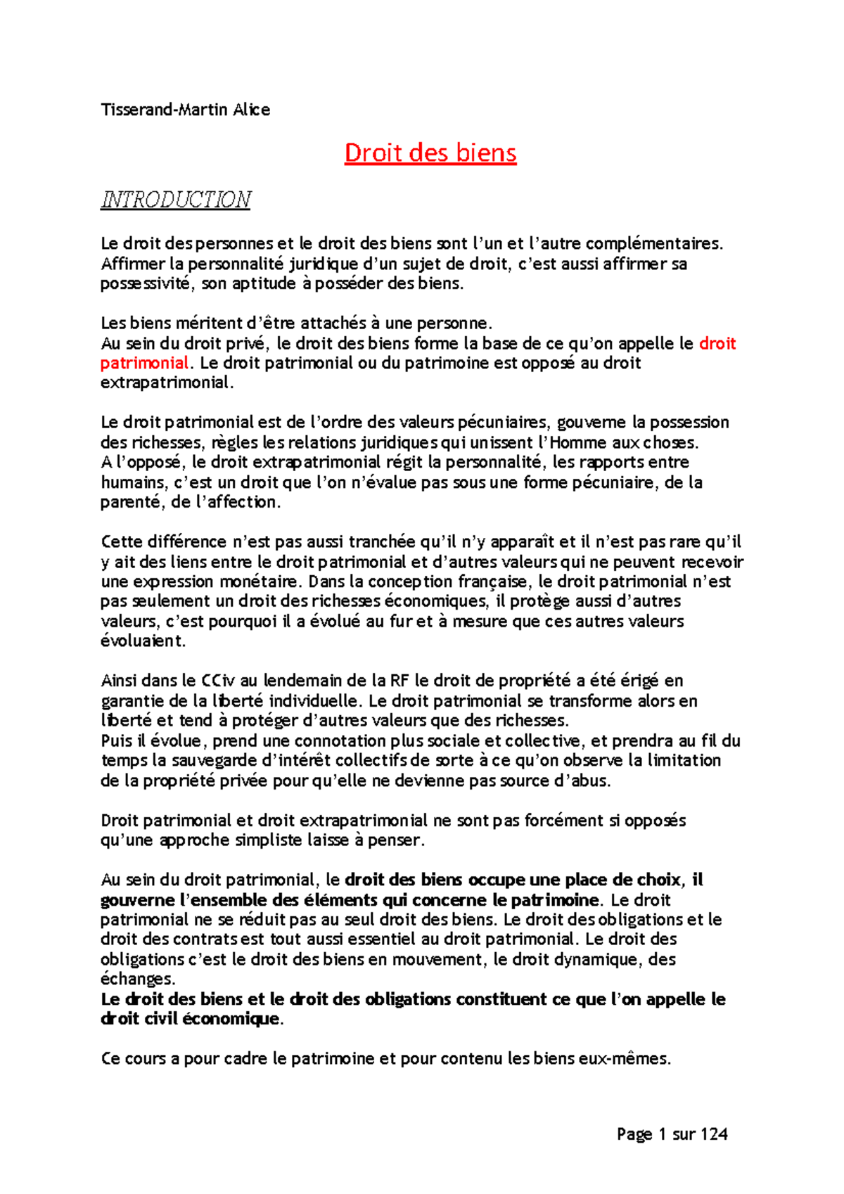 Droit des biens : Concepts et Évolutions - Cours Complet - Studocu