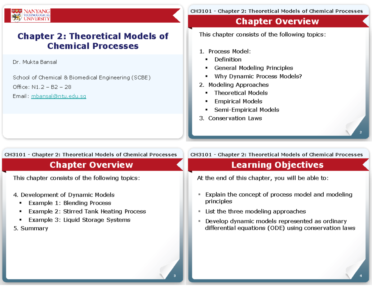 CH3101 - Chapter 2: Theoretical Models of Chemical Processes Summary ...
