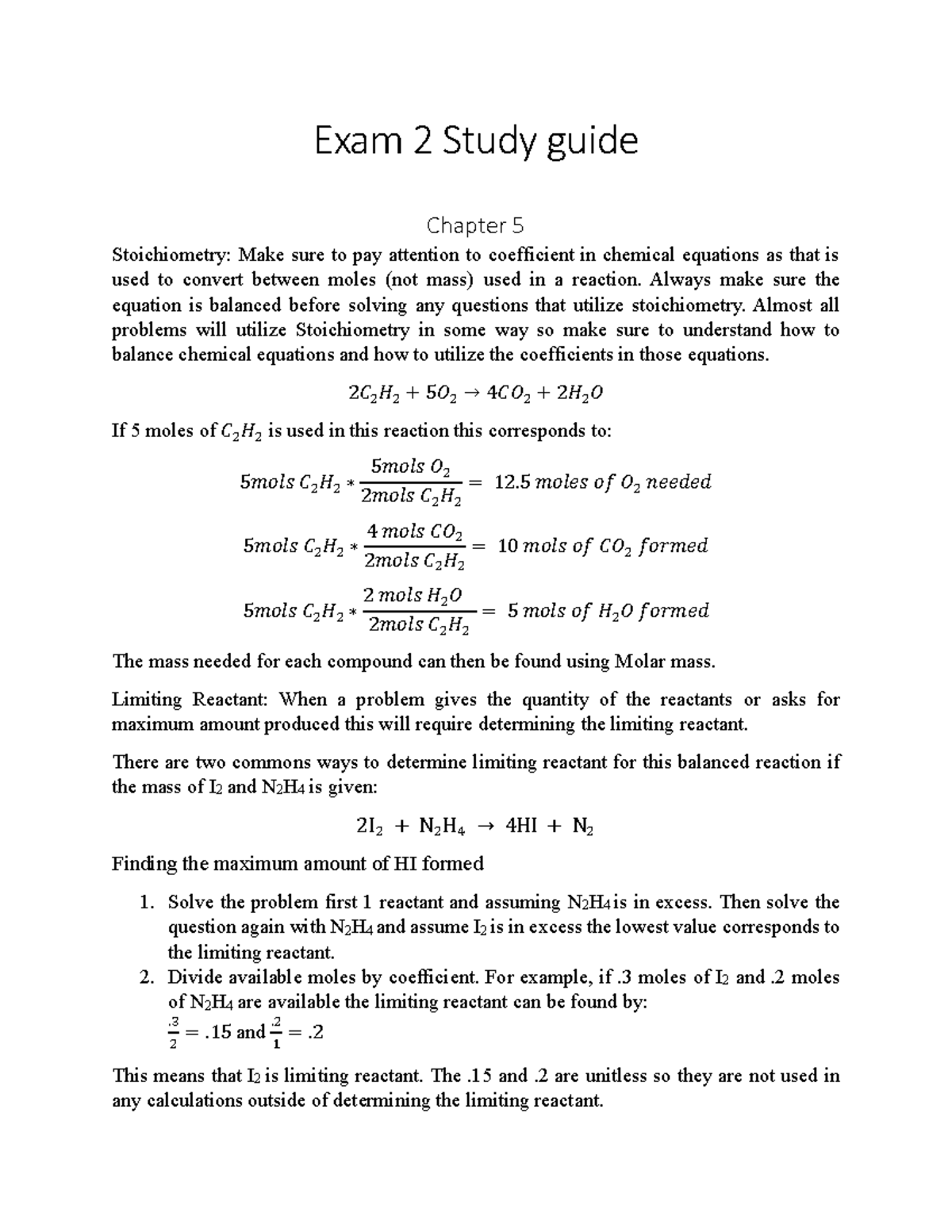 Exam 2 Study Guide: Chapter 5 - Stoichiometry and Reactions - Studocu