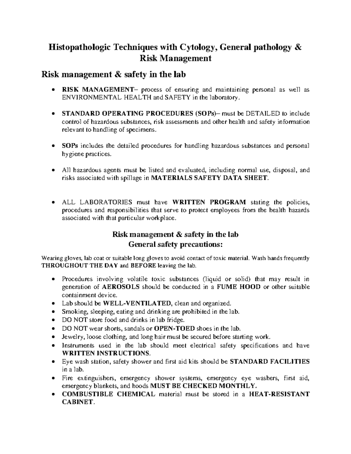 Histopathologic Techniques with Cytology - STANDARD OPERATING ...