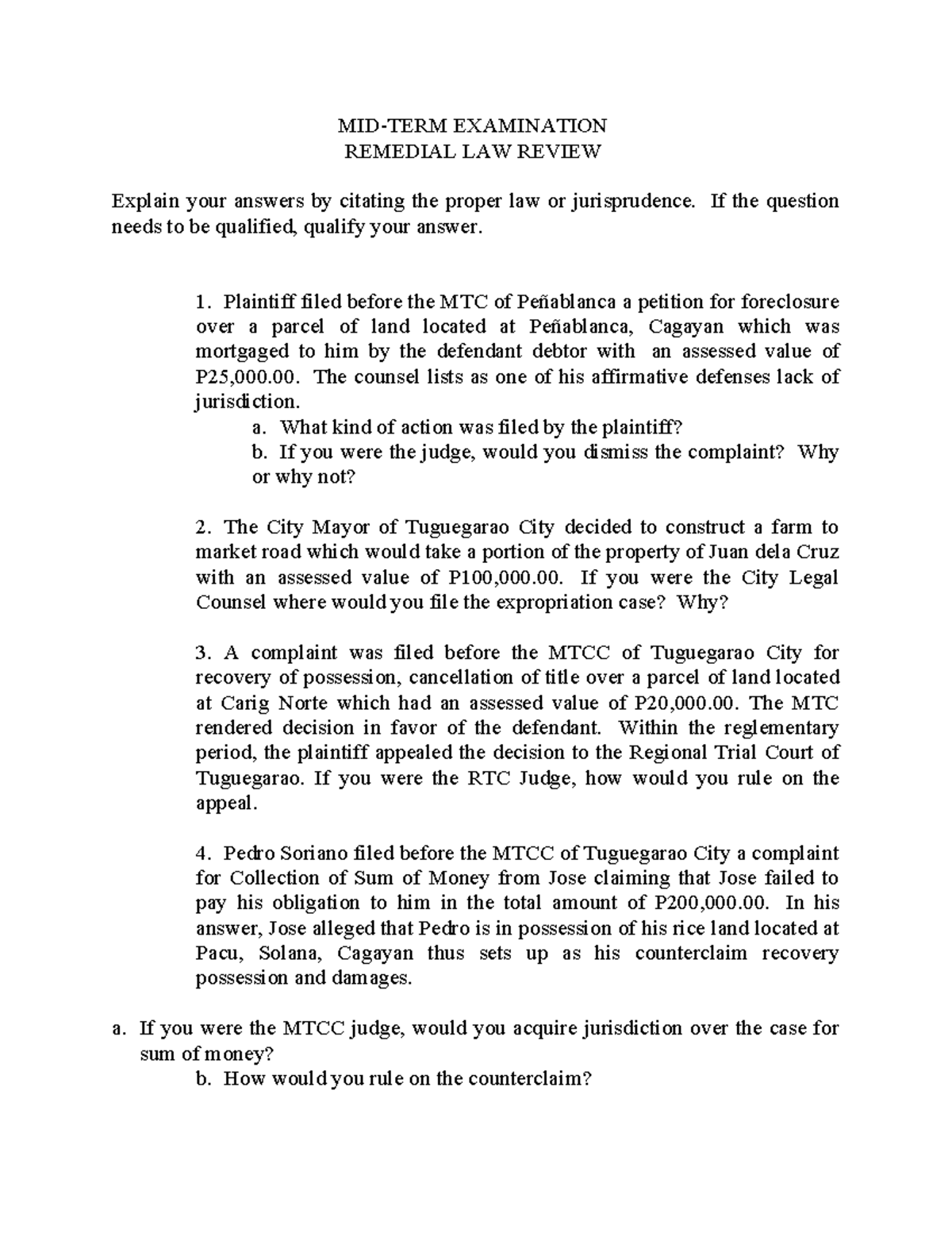 Midterm Exam Review - Civil Procedure (Civ Pro) - Studocu
