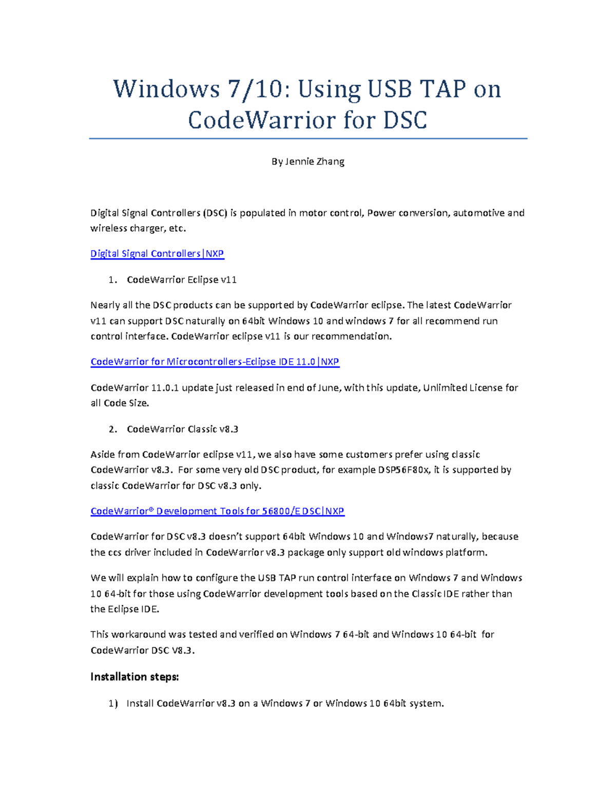 Using USB TAP with CodeWarrior DSC on Windows 7/10: A Guide - Studocu