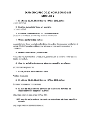 RESPUESTAS CURSO DE 50 HORAS SISTEMA DE GESTION DE SEGURIDAD Y SALUD EN EL TRABAJO - Pregunta: 1 ...