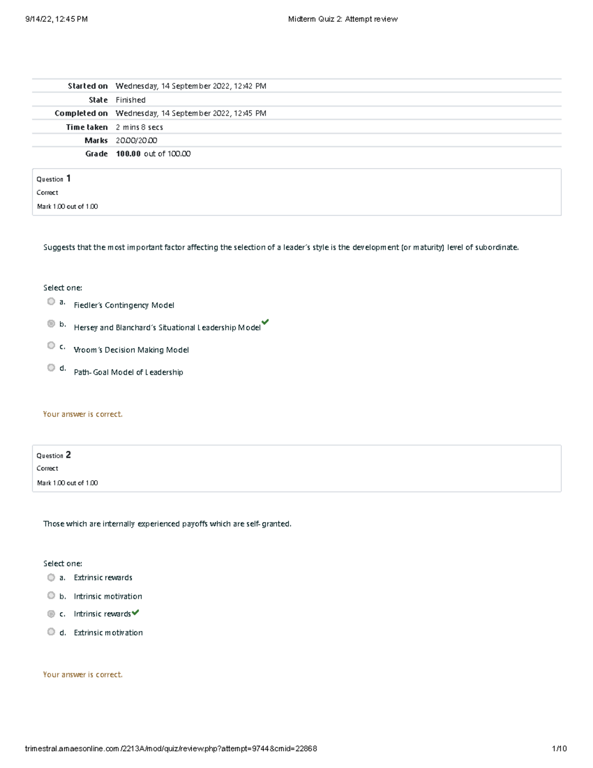 Midterm Quiz 2 Attempt review - Started on Wednesday, 14 September 2022 ...
