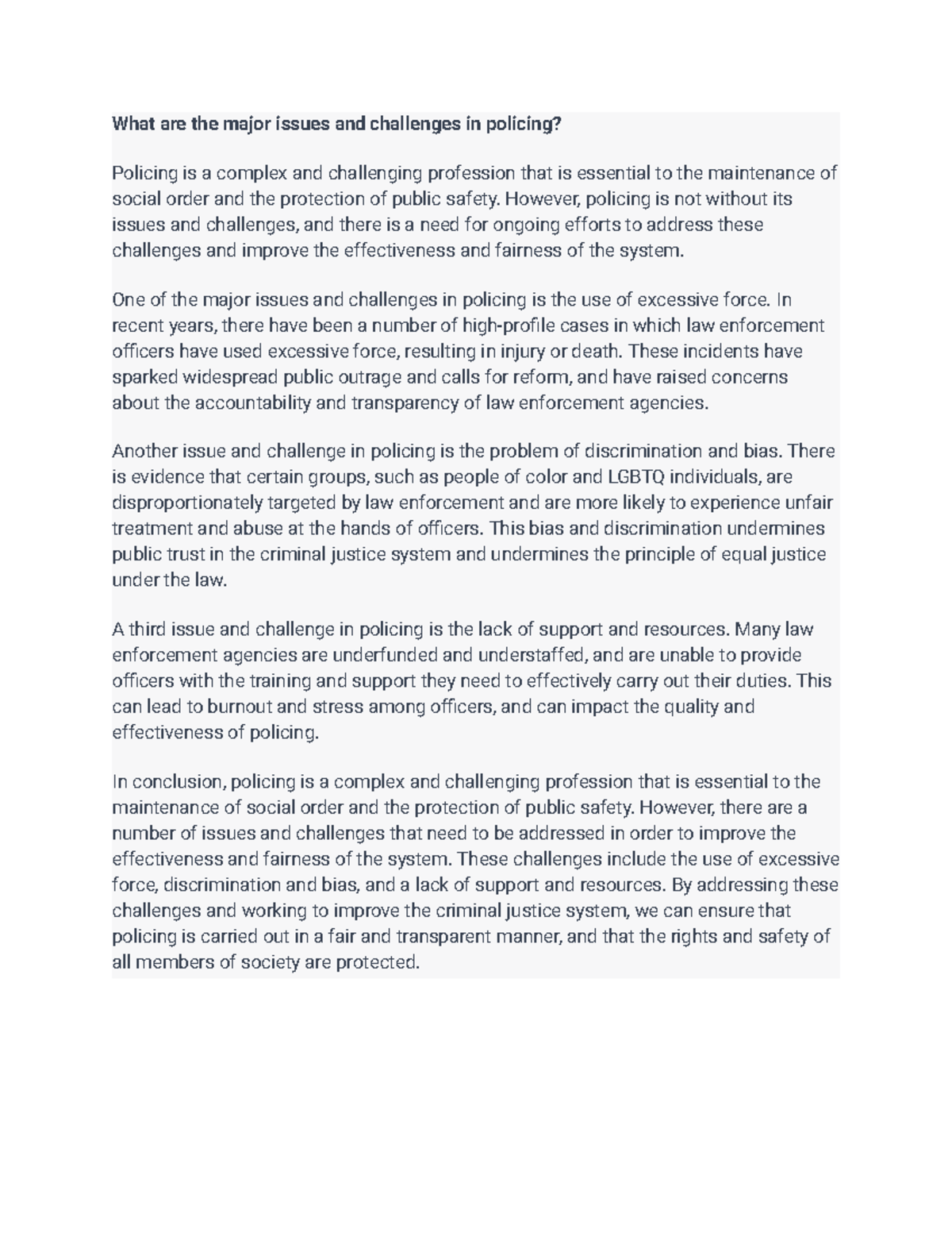 Policing - What are the major issues and challenges in policing? Policing is a complex and - Studocu