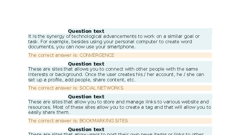 Ict - safafdsafaf - Question text It is the synergy of technological ...