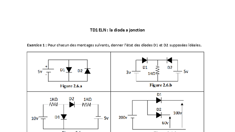 TD1 ELN : Exercices sur la Diode à Jonction et Circuits - Studocu