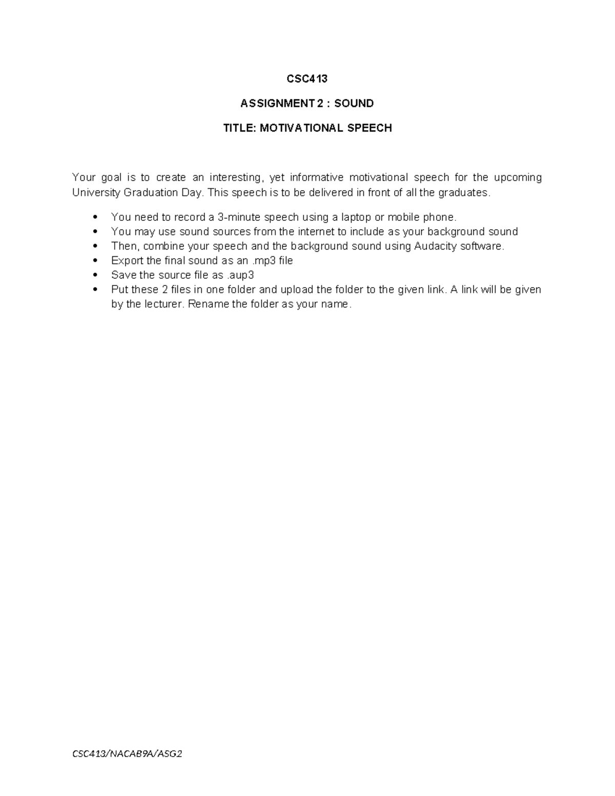 CSC413 ASG2 NOV24 - Notes - CSC ASSIGNMENT 2 : SOUND TITLE ...