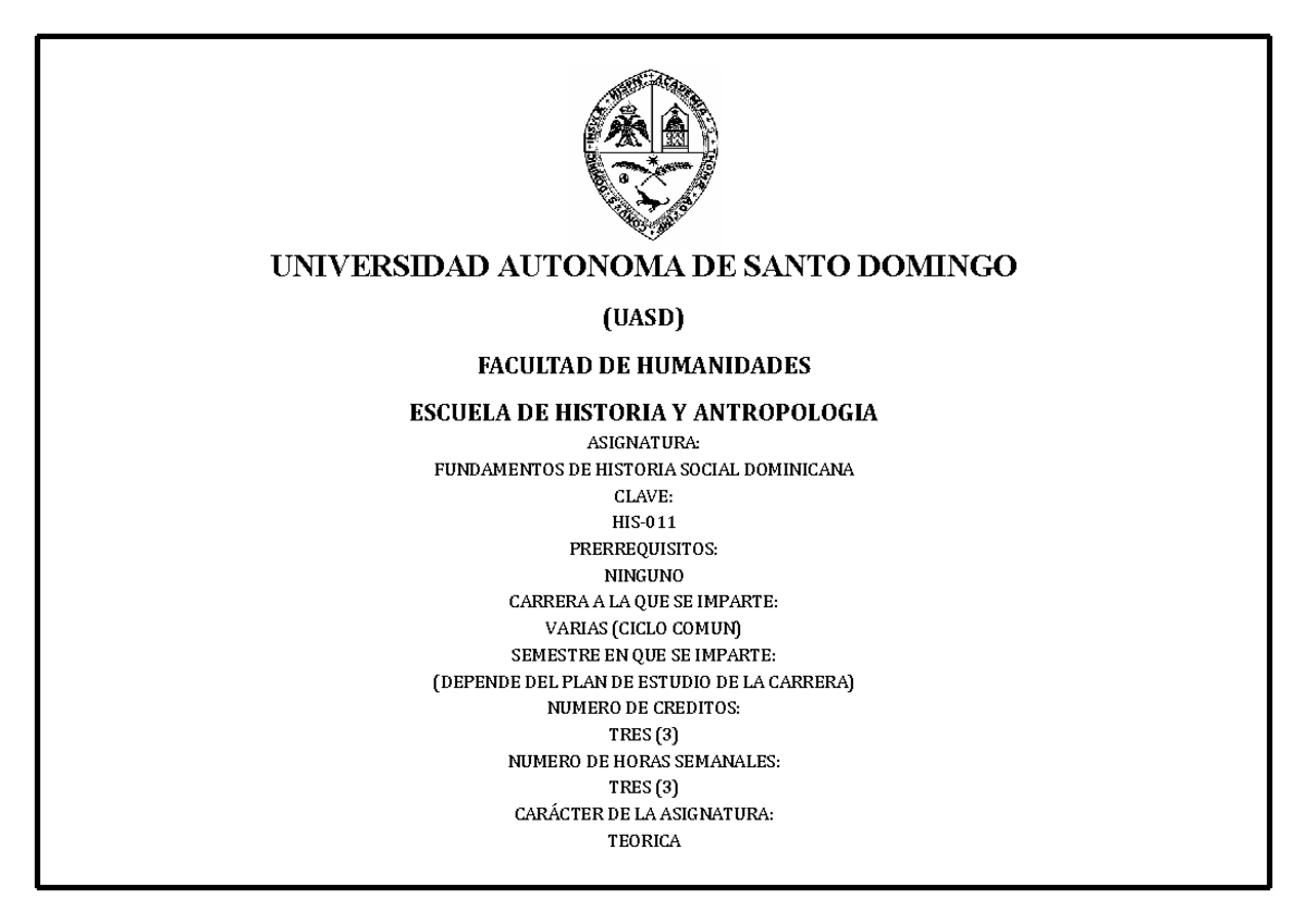 Fundamentos de Historia Social Dominicana - UASD (Teórica) - Studocu