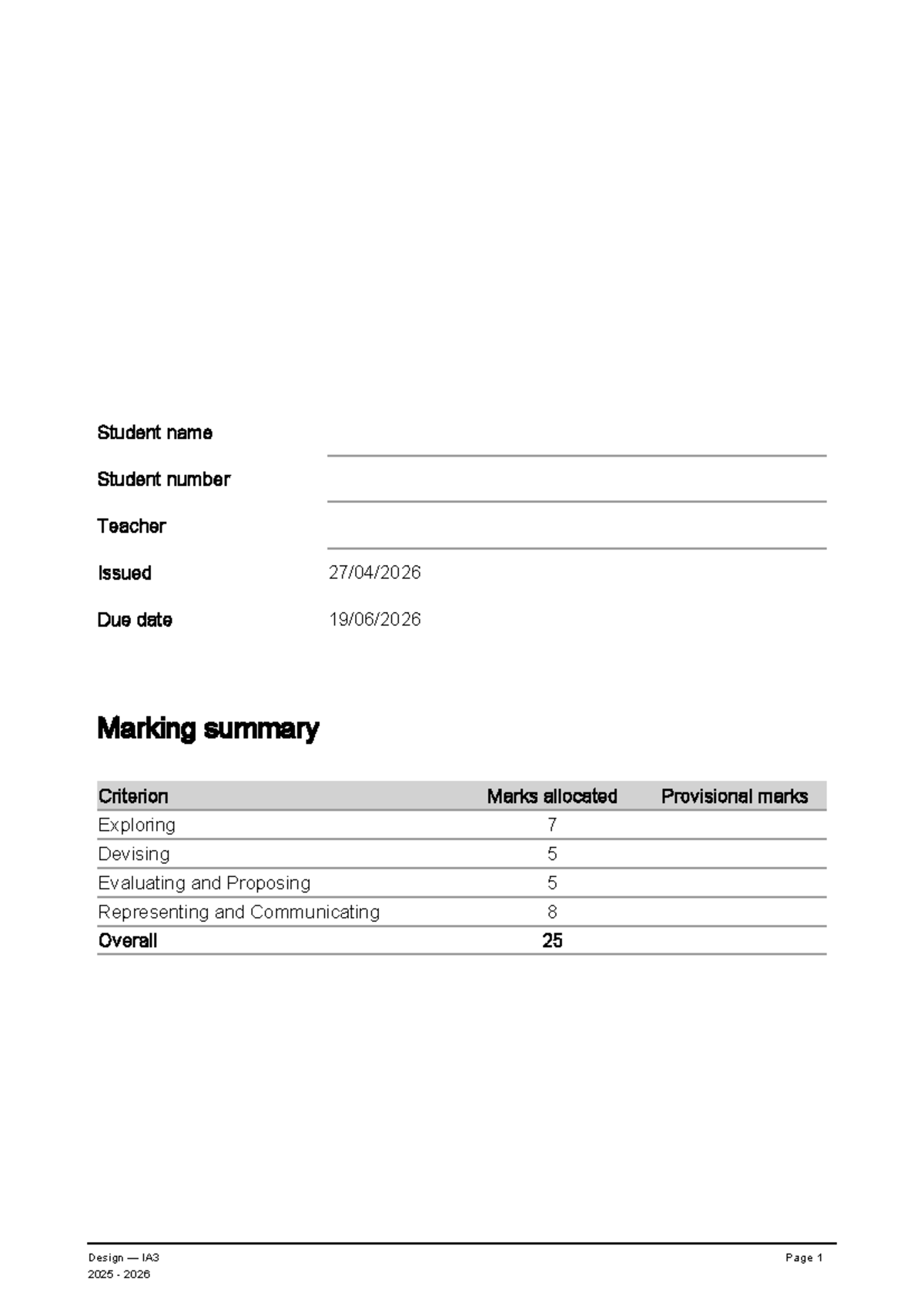 Design IA3 Task Sheet: Sustainable Redesign Project 2025-2026 - Studocu