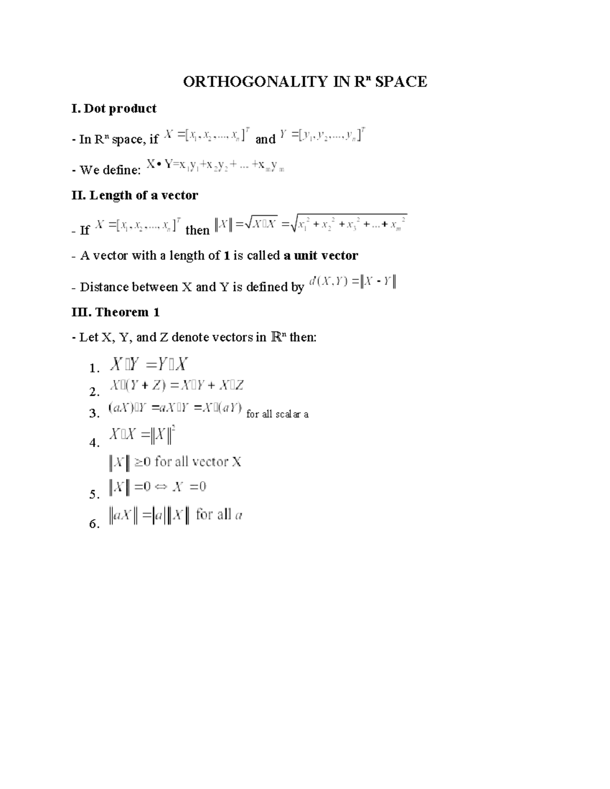 Orthogonality in ℝn Space: Dot Product & Vector Length (Pre 0717) - Studocu