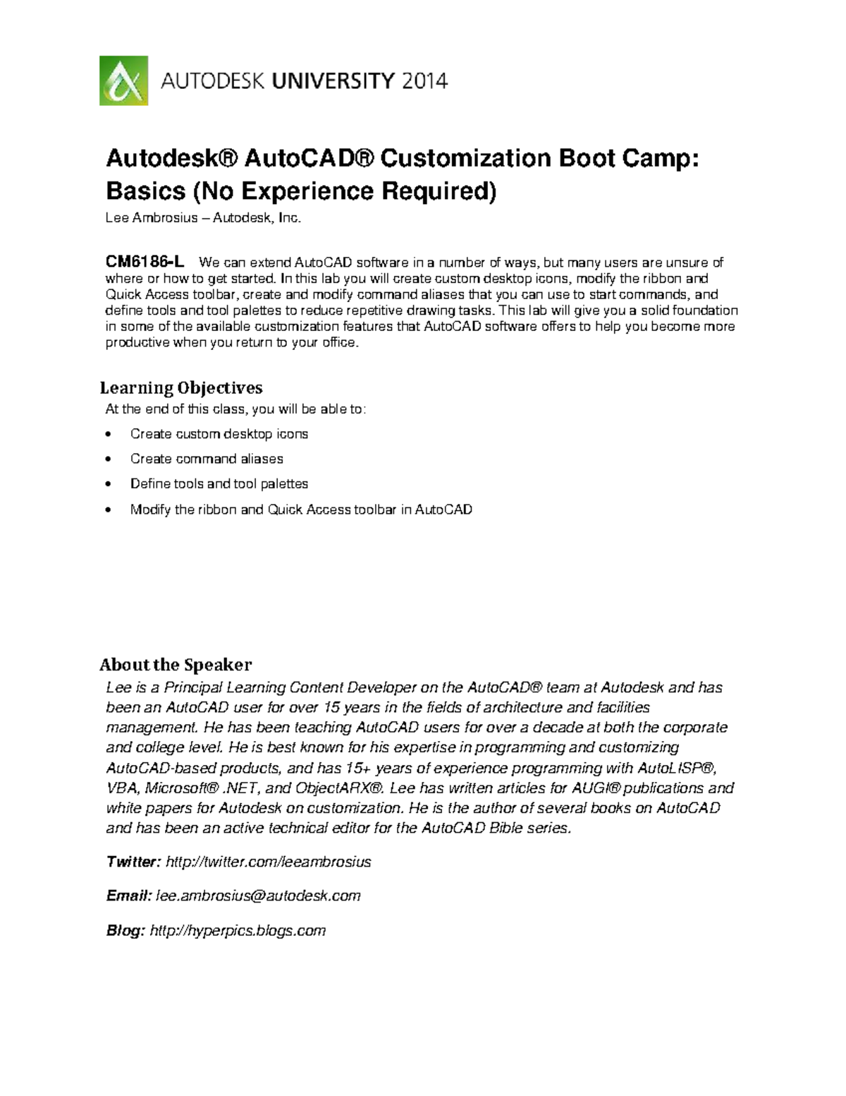 AutoCAD Customization Boot Camp: Basics Lab Guide (No Experience ...
