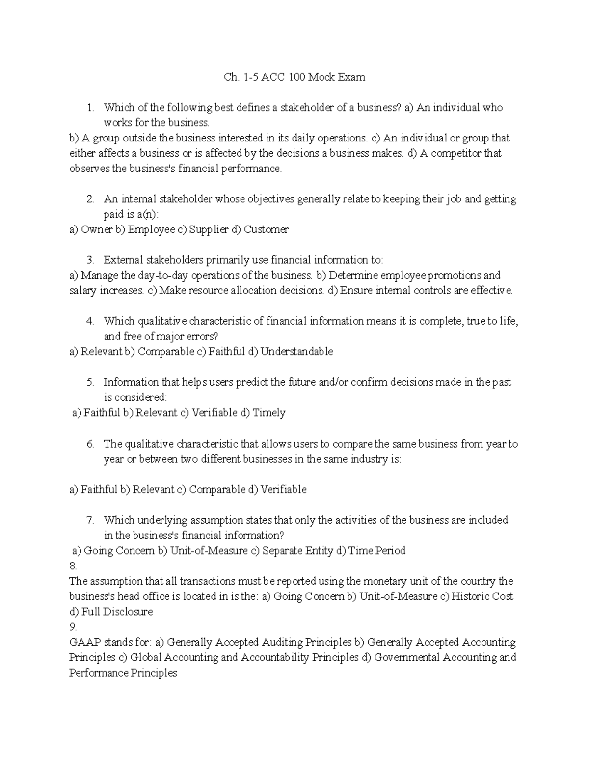Ch. 1-5 ACC 100 mock exam questions and answers - Studocu