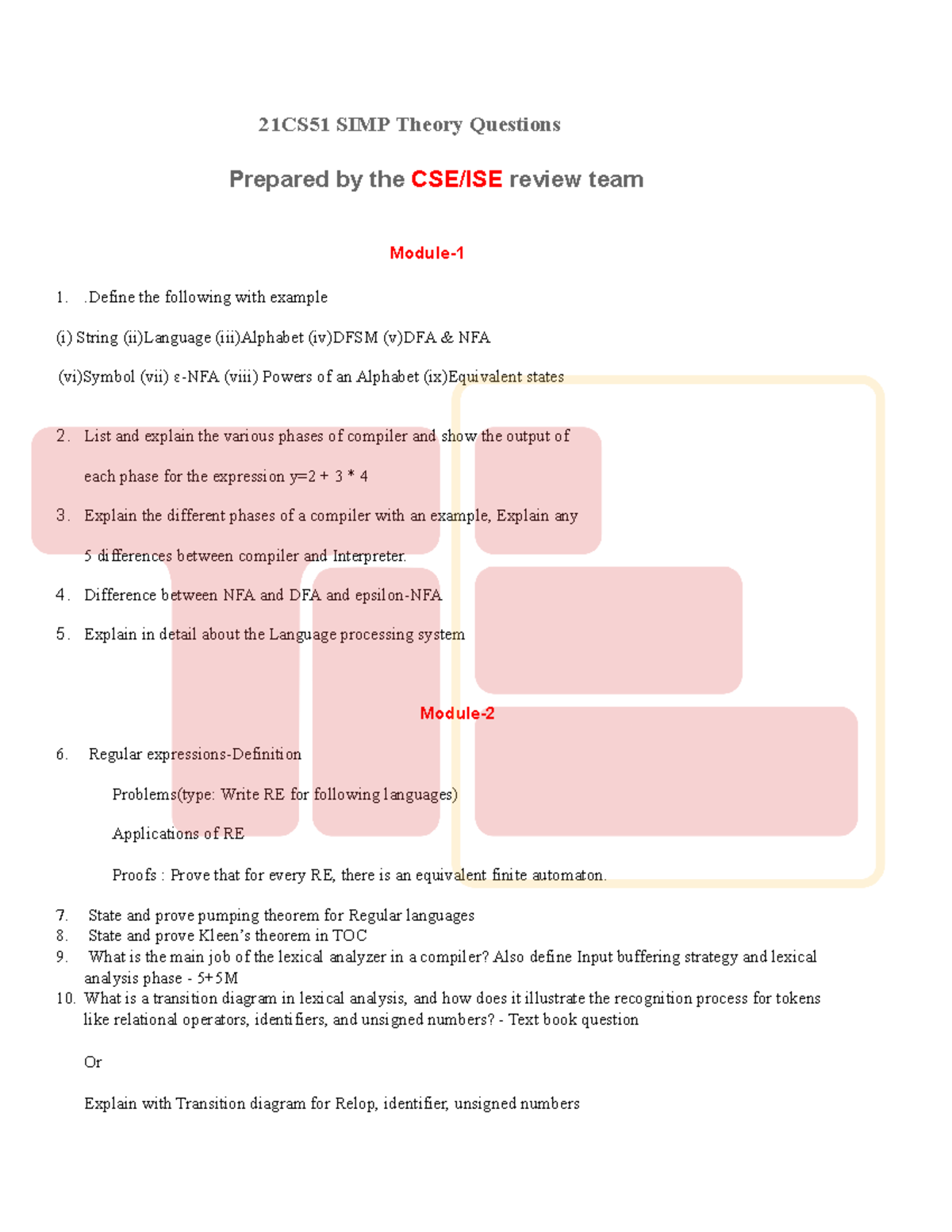 ATC 21CS51 SIMP Theory Questions and Compiler Phases Explained - Studocu