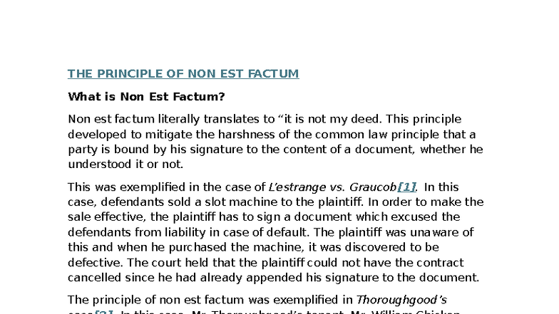 Non Est Factum: Understanding the Principle of Misrepresentation - Studocu