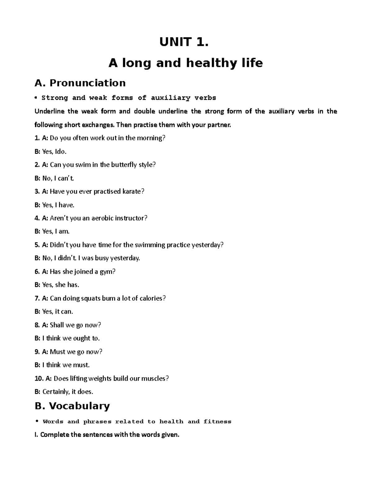Unit 1: A Long & Healthy Life - Health, Fitness & Nutrition Insights ...