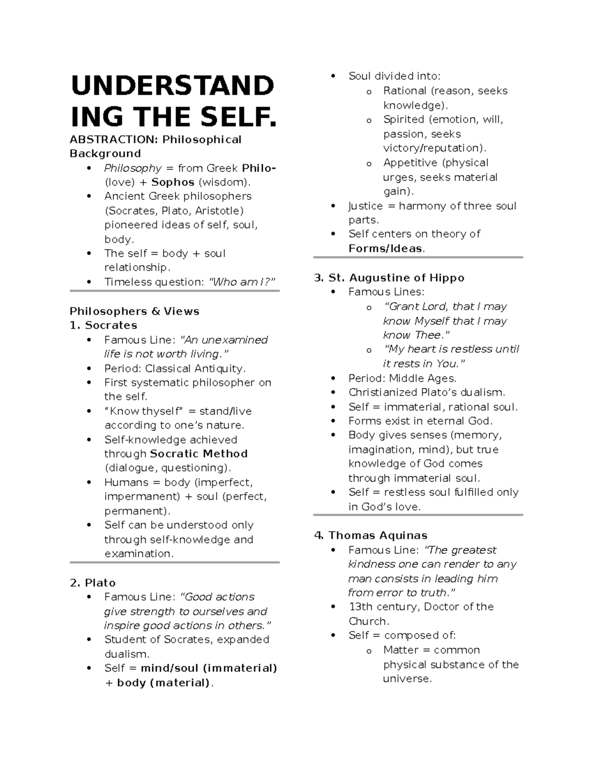 UTS FINAL NOTES: Understanding the Self in Philosophy and Sociology ...