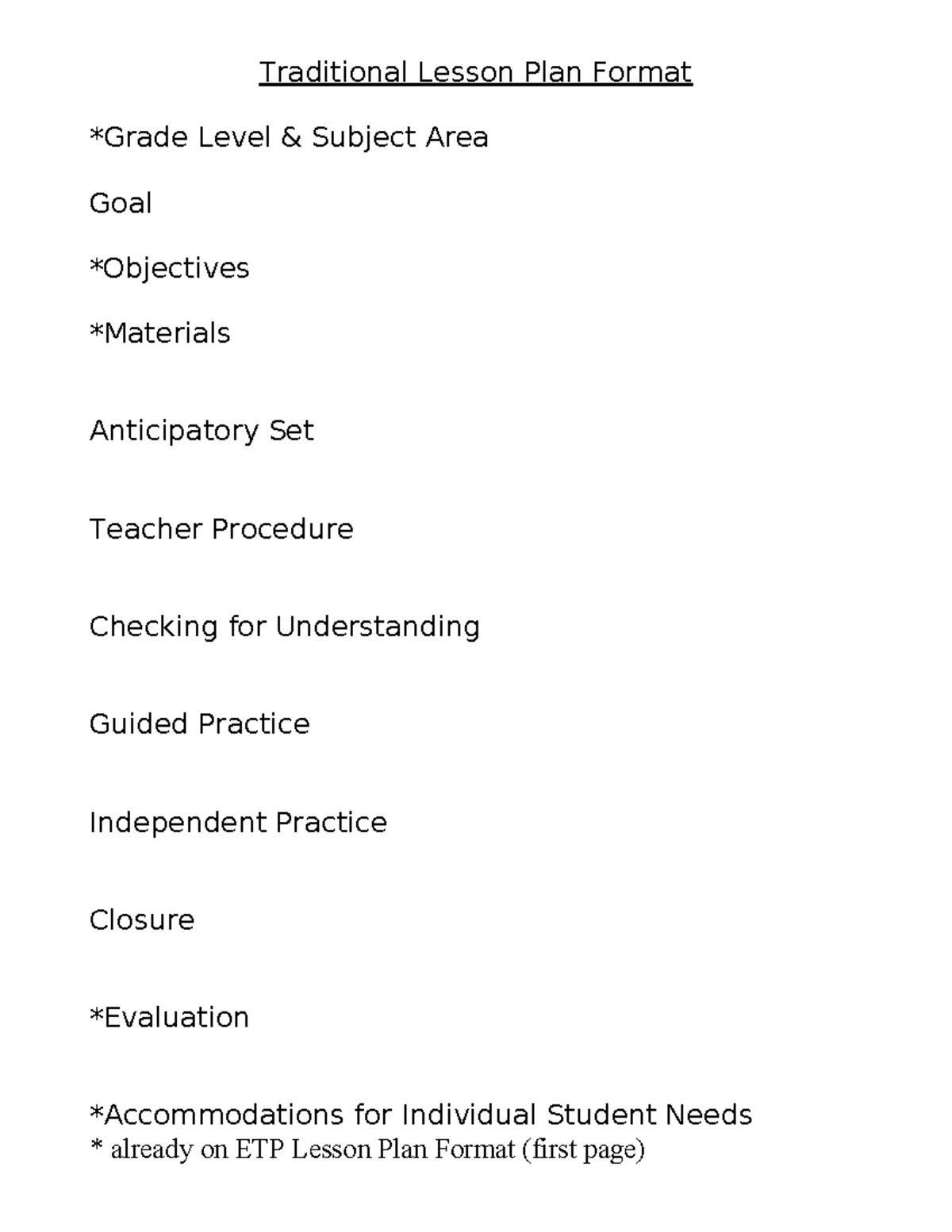 Traditional - LEsson plan - Bachelor of Elementary Education (BEED ...