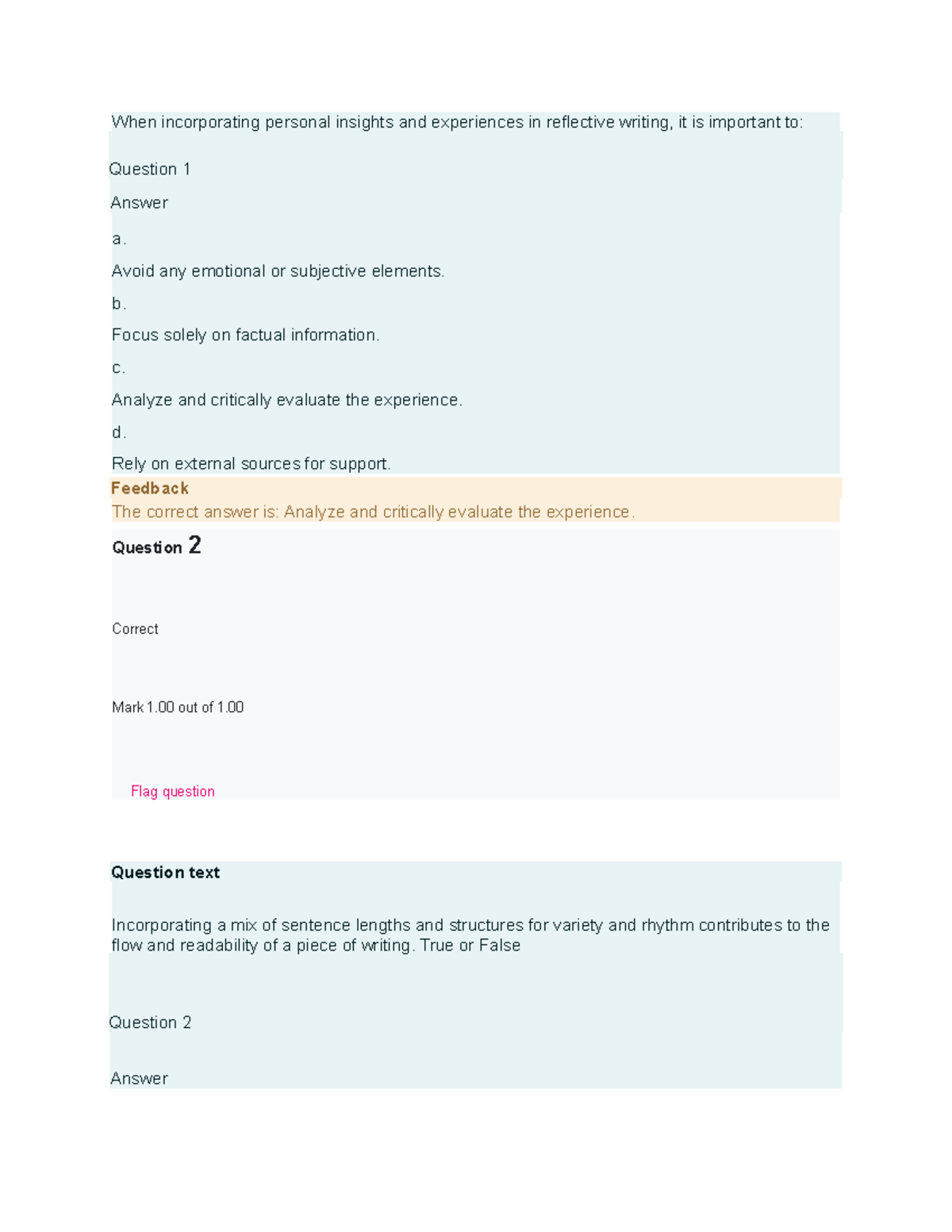 Review quiz - When incorporating personal insights and experiences in ...
