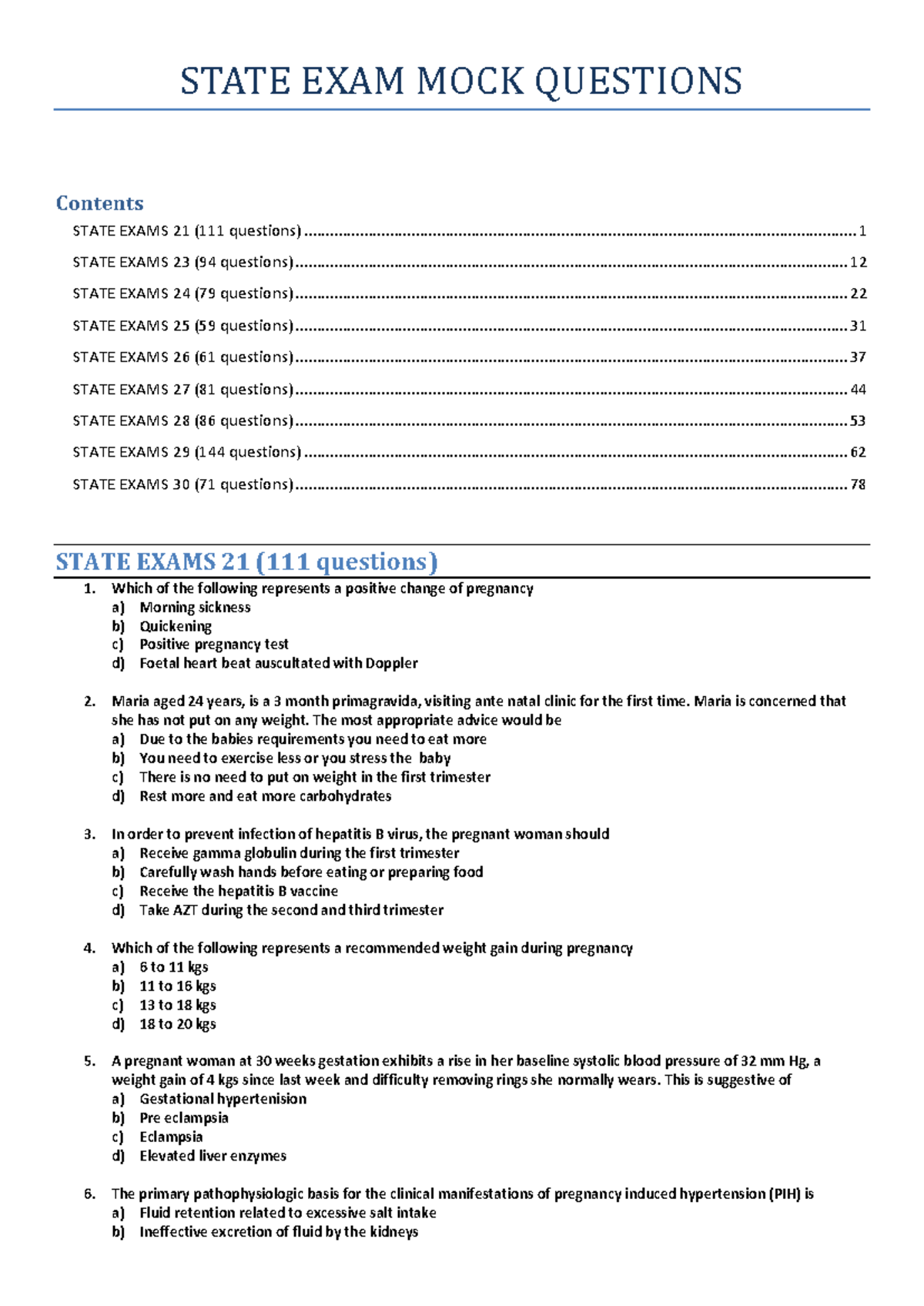STATE-EXAM-MOCK-Questions: Comprehensive Q&A Set for Preparation - Studocu