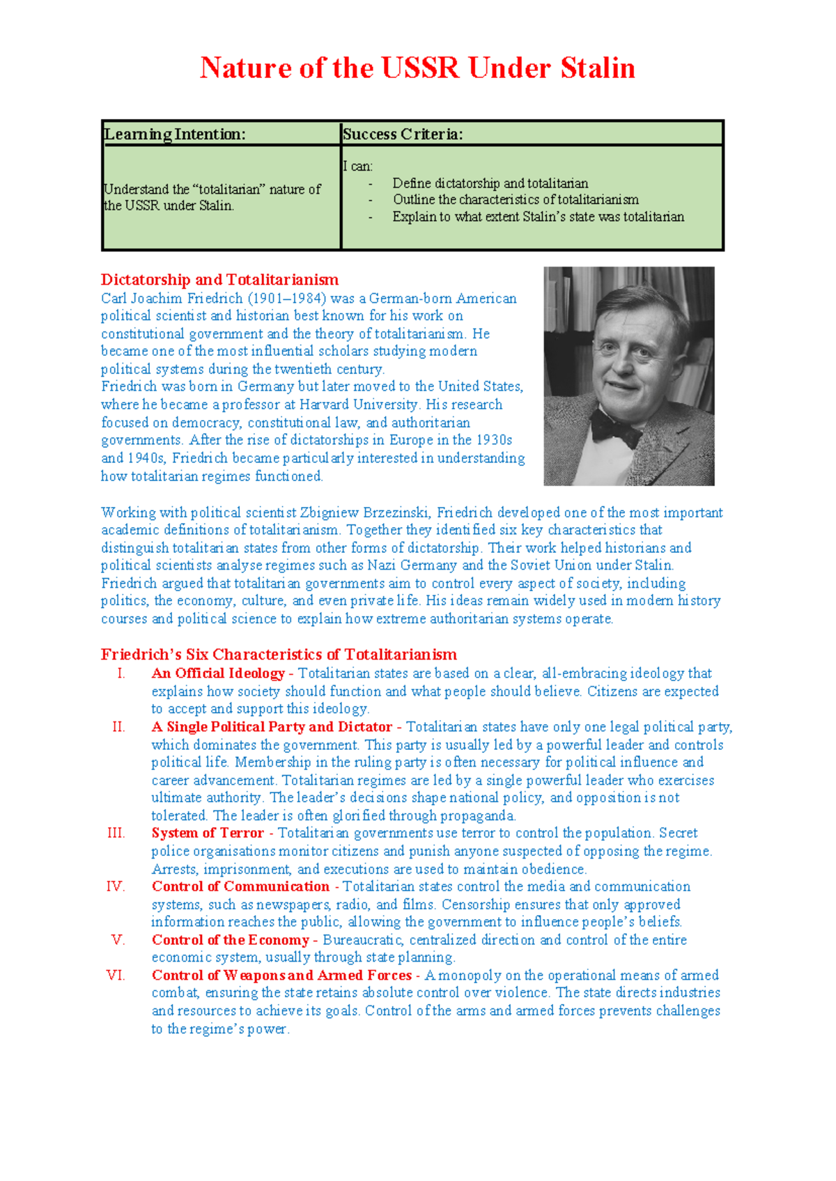 Lesson 15 & 16: Nature of the USSR Under Stalin - Totalitarianism ...