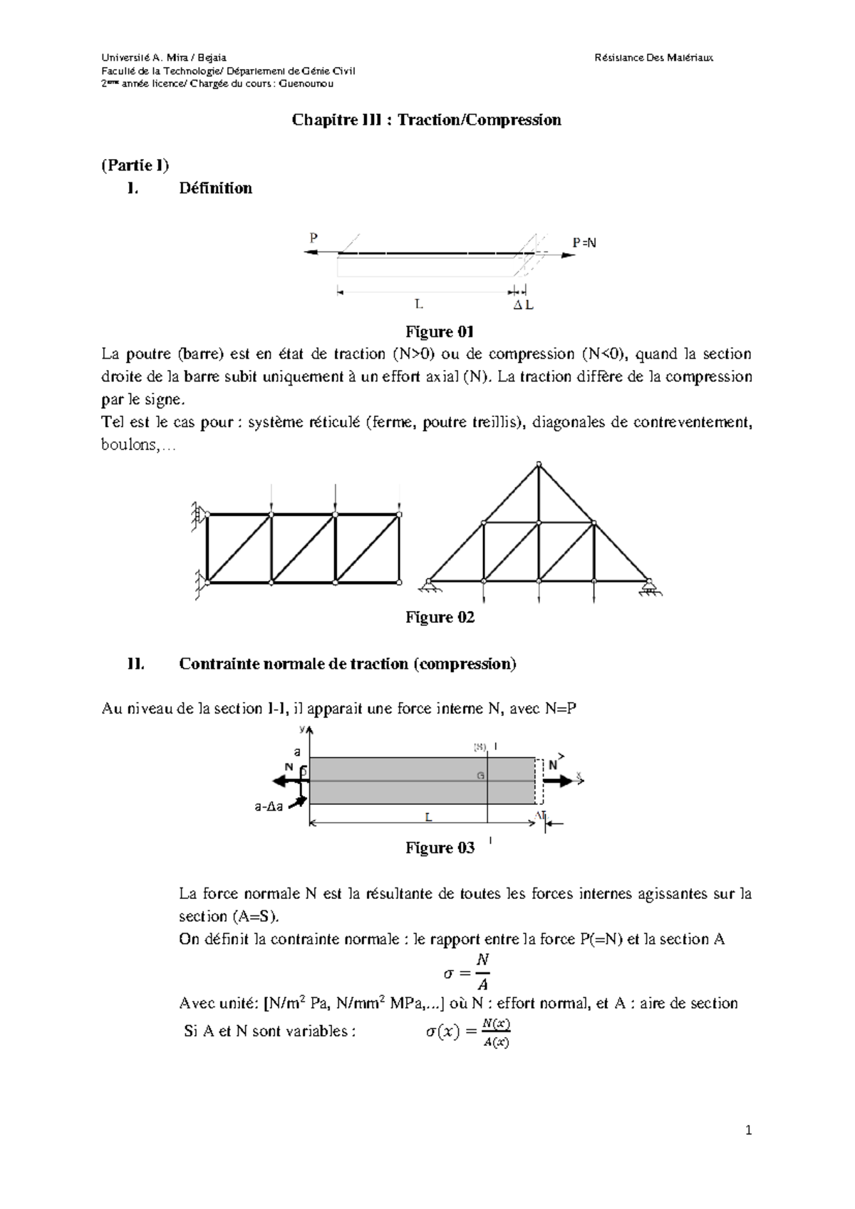 Chapitre III : Traction et Compression - Cours RDM (2ème année) - Studocu