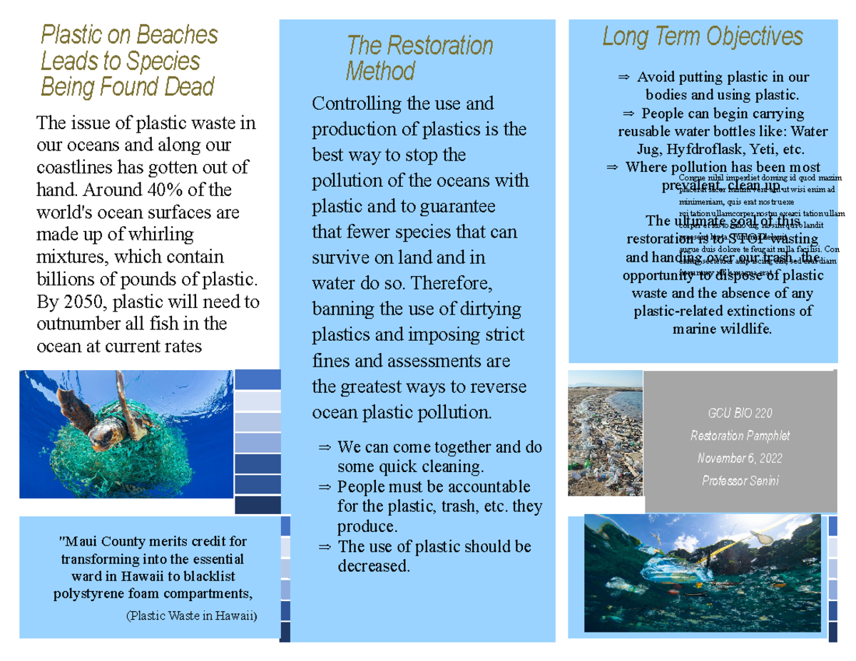BIO-220 Restoration Pamphlet - Long Term Objectives Avoid putting ...