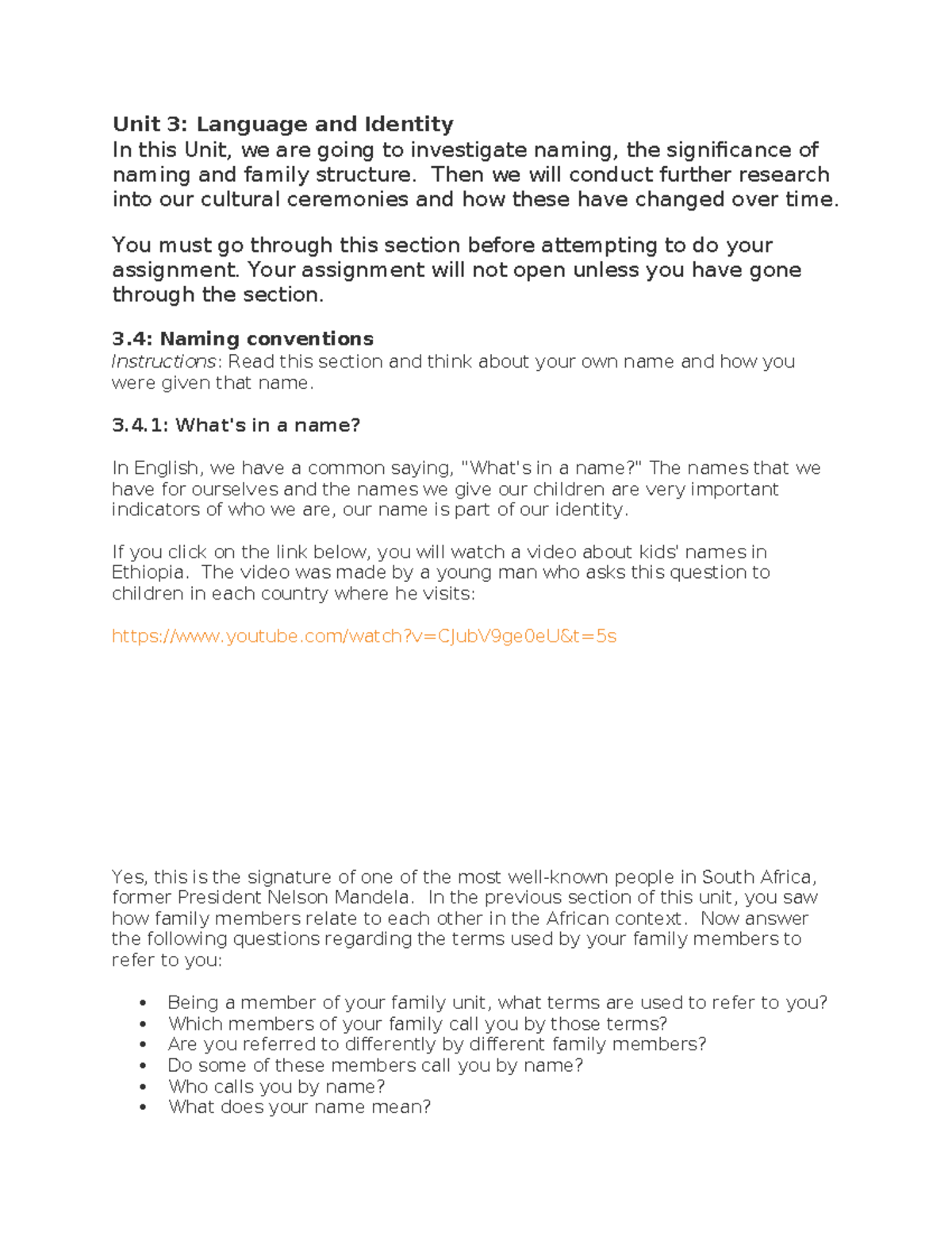 Learning Unit 3: Language & Identity - Naming Conventions and Culture - Studocu