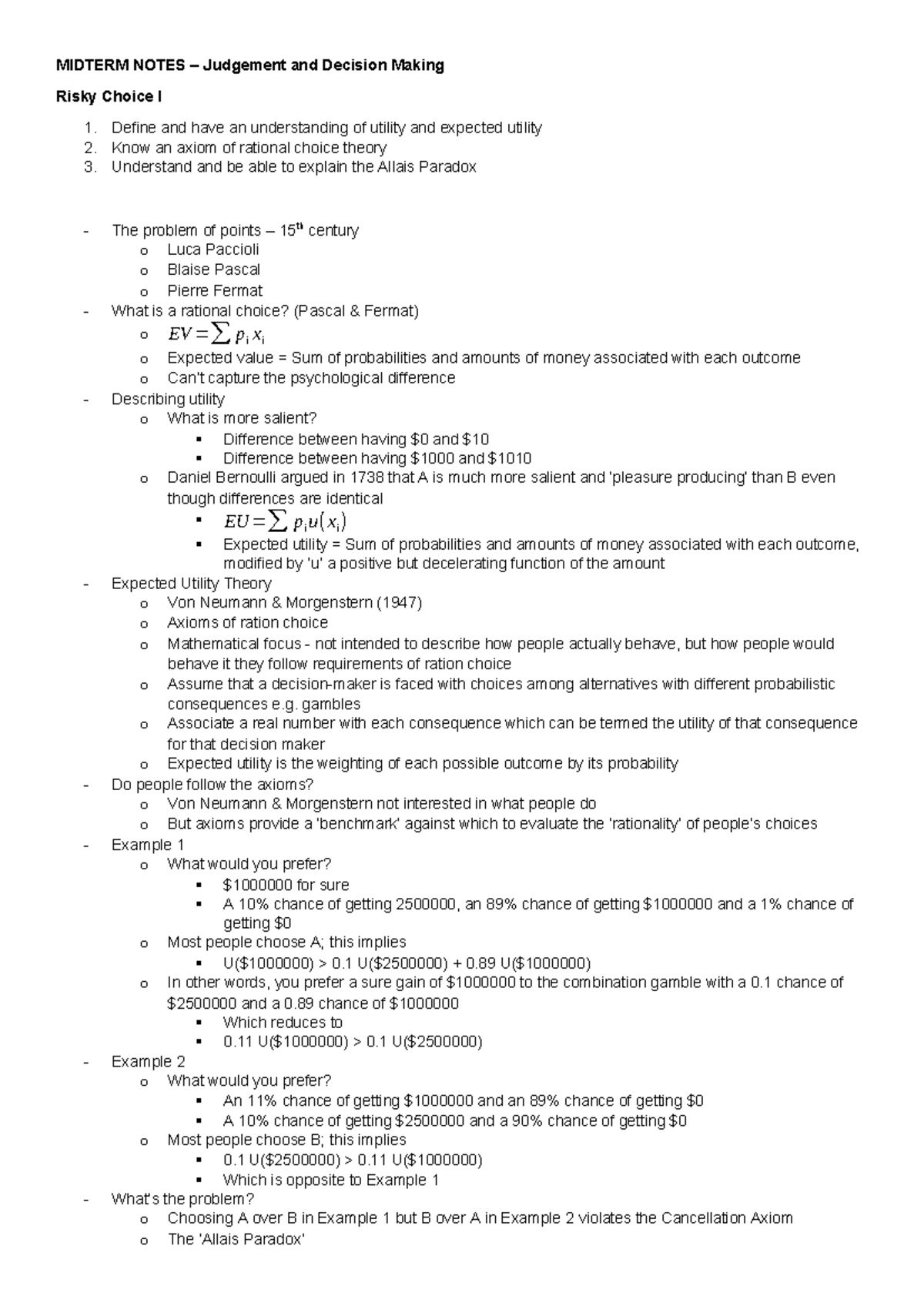 PSYC3211 Midterm Notes: Judgement & Decision Making Insights - Studocu