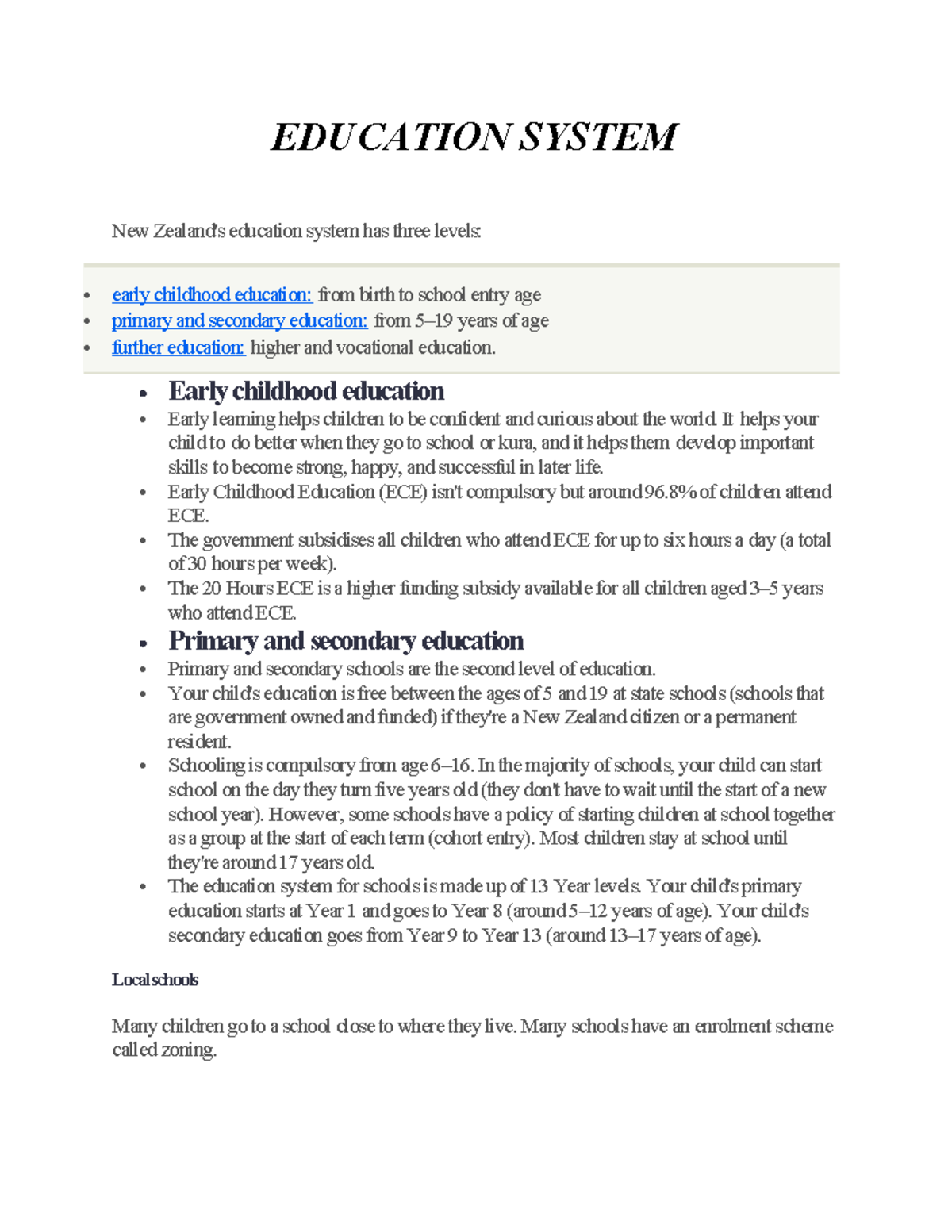 Education System - EDUCATION SYSTEM New Zealand's education system has ...