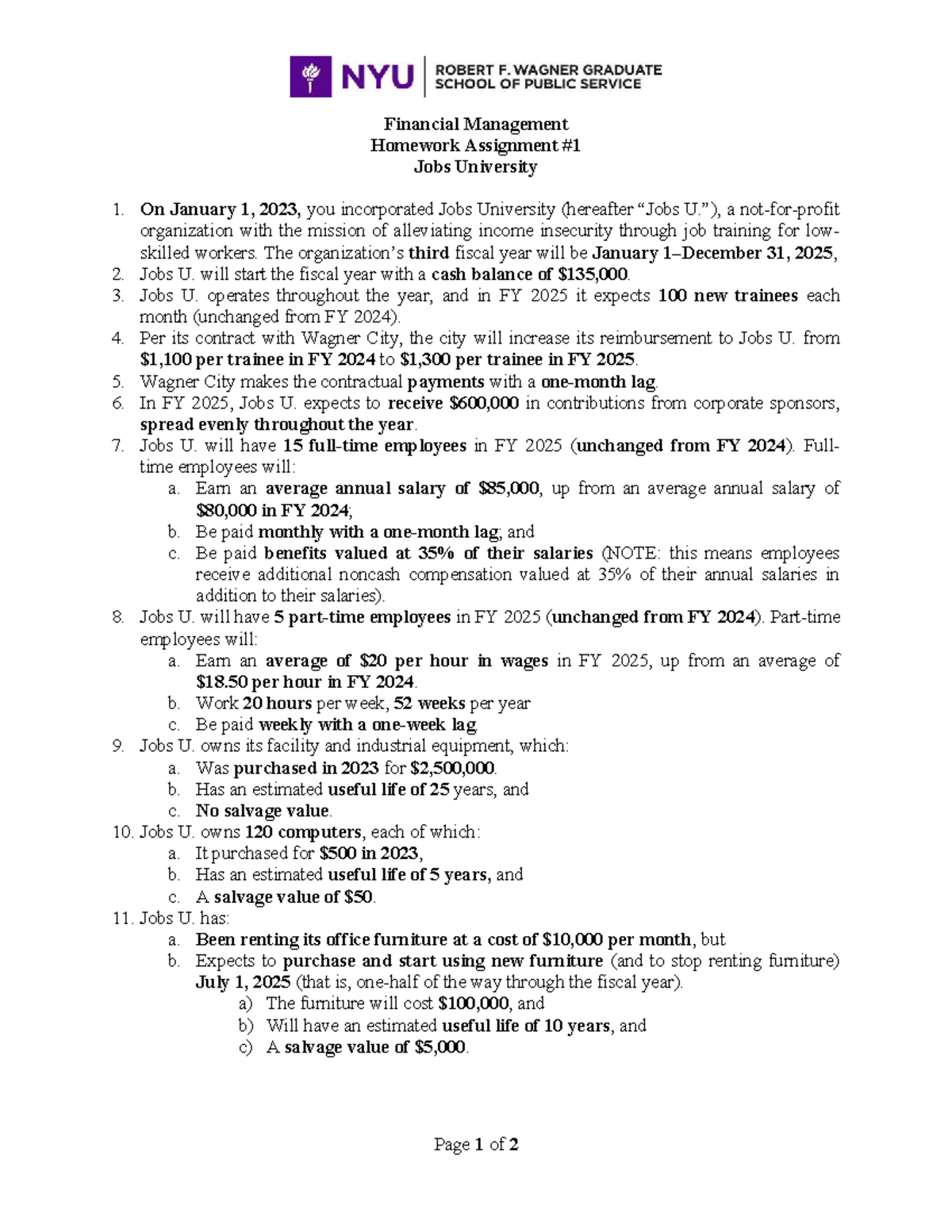 Financial Management Homework Assignment - Jobs University - Studocu