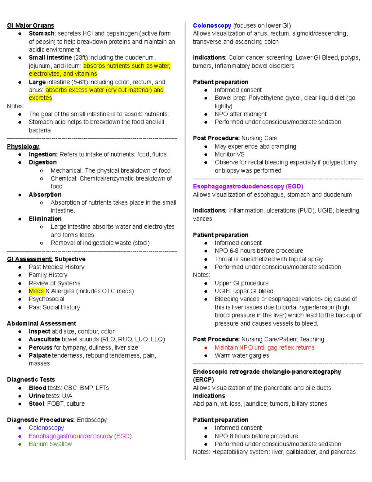 Week+5+GI+Disorders - Notes lecture - GI Major Organs Stomach: secretes ...