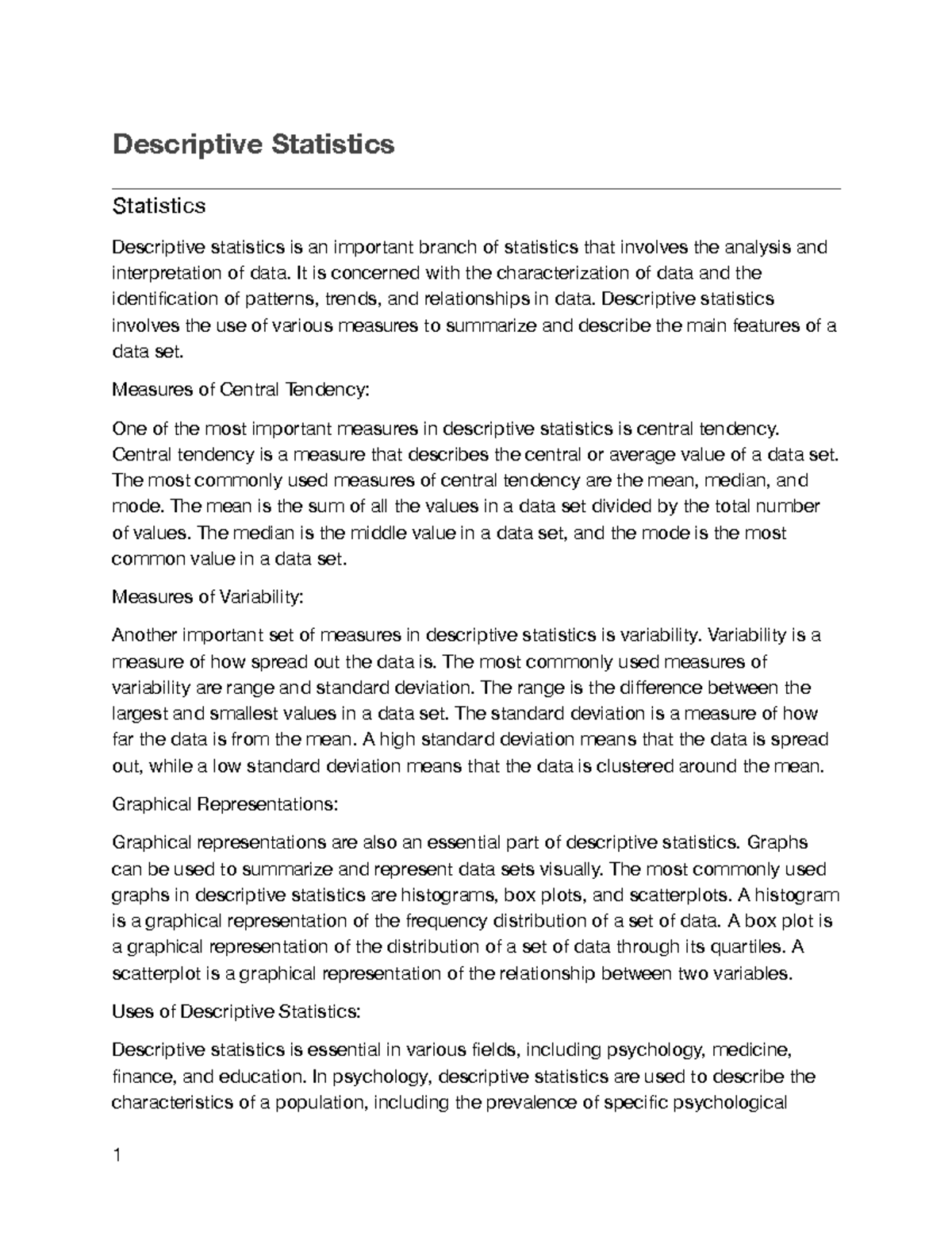 Descriptive Statistics Overview and Key Concepts - Studocu