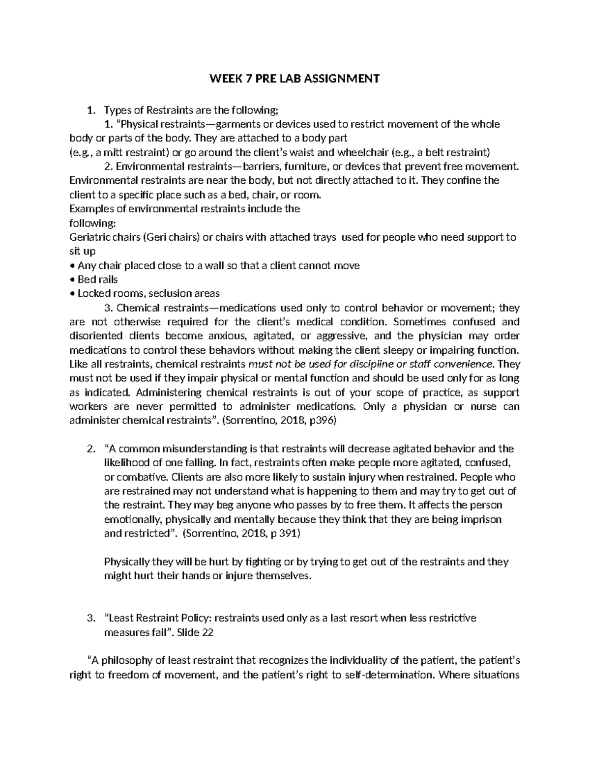 PSW 101: Week 7 Pre-lab Assignment on Restraints and Safety Practices ...