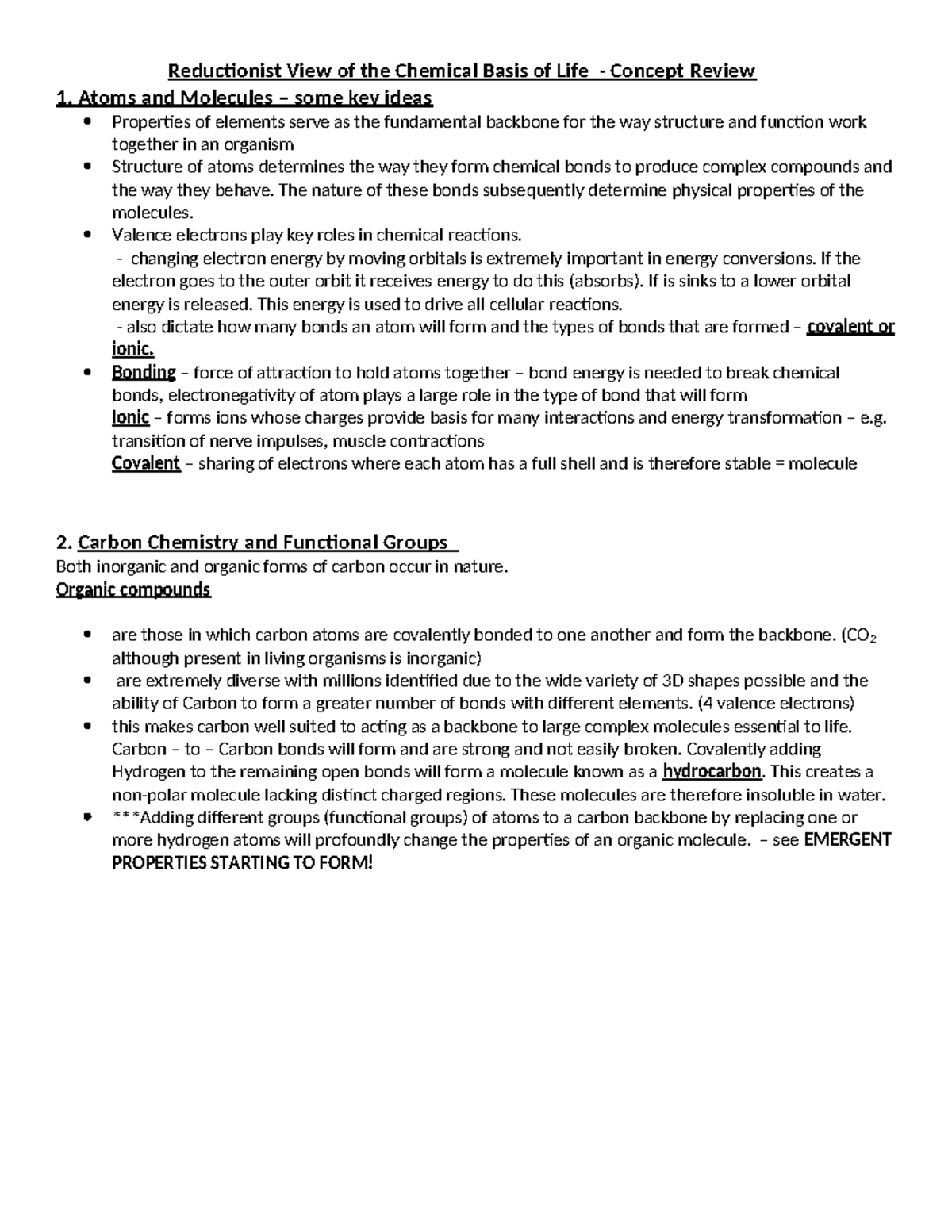 Chemical Basis of Life 4U0 Lesson: Atoms, Molecules & Carbon Chemistry ...