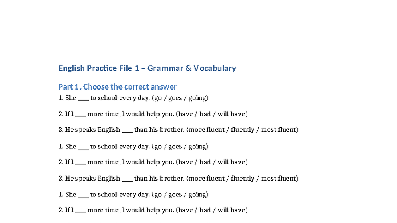 English Practice File 1: Grammar & Vocabulary Exercises - Studocu