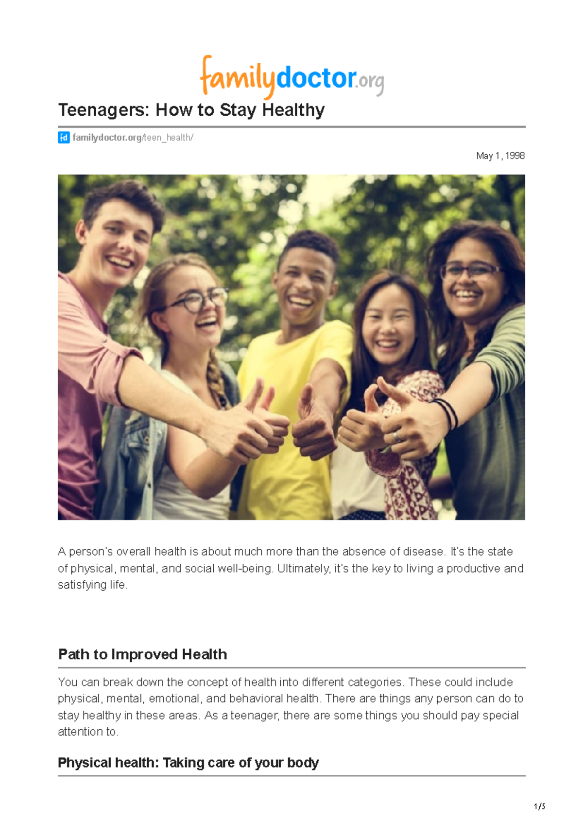 Teen Health Guide: Staying Healthy as a Teenager - Studocu