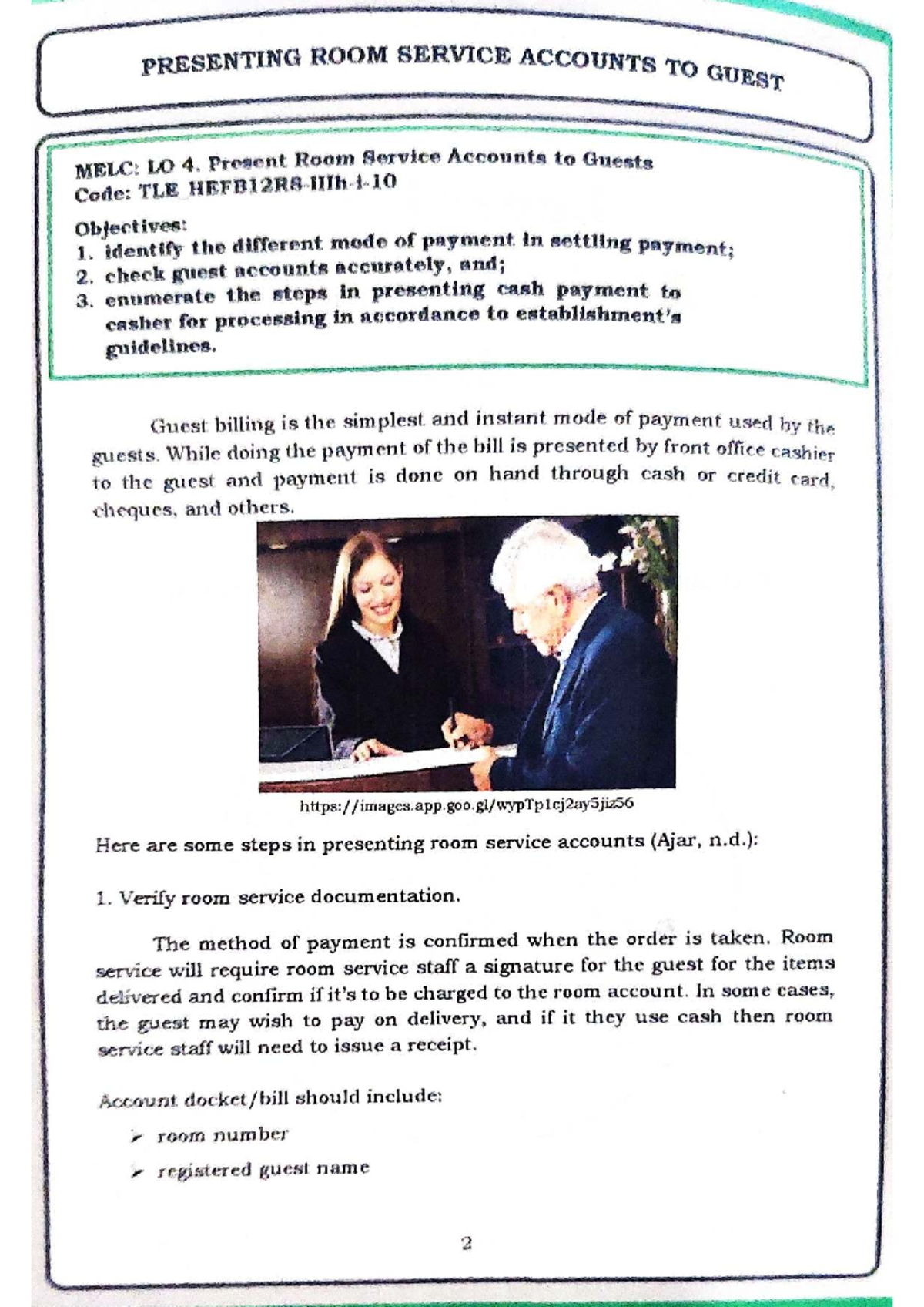 FBS-4: Presenting Room Service Accounts to Guests - LO 4 Guide - Studocu