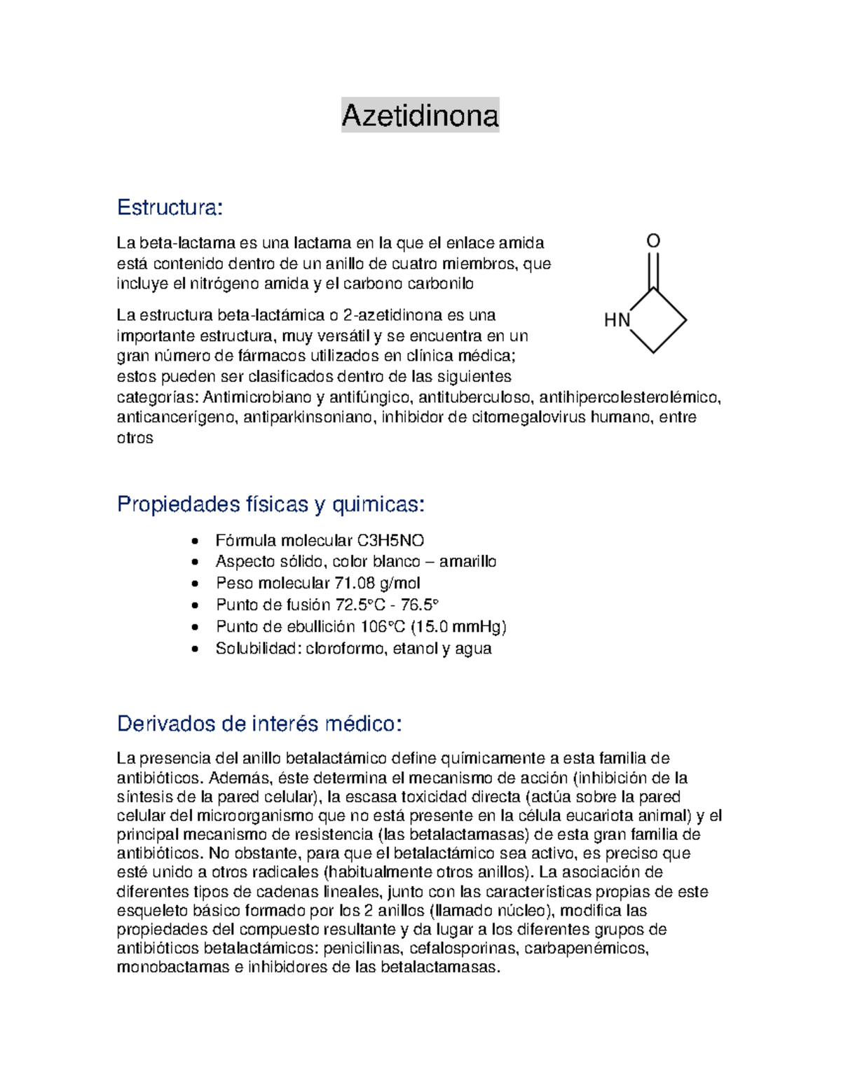 Estructura y Propiedades de la 2-Azetidinona: Aplicaciones Médicas ...