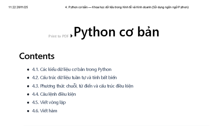 KHDL 4 - Lý thuyết Python cơ bản cho Khoa học Dữ liệu - Studocu