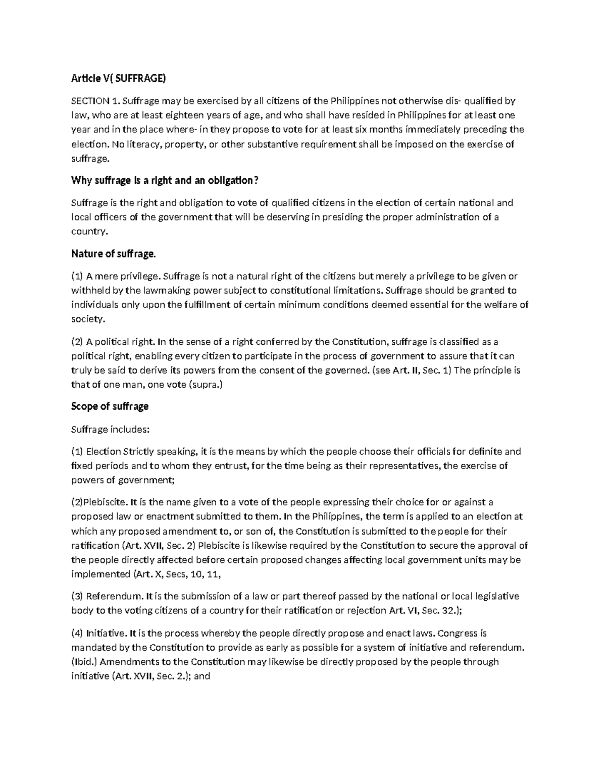 Article 5 (SUFFRAGE) - Understanding Rights and Obligations - Studocu