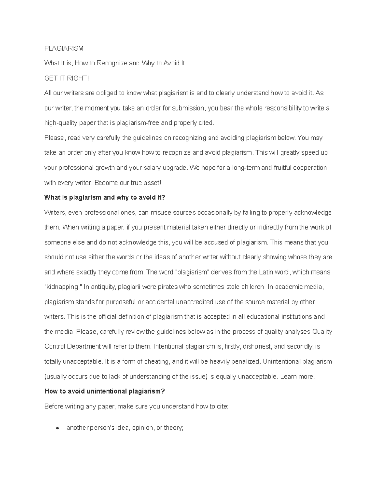 PLAGIARISM: Understanding, Recognizing, and Avoiding It - Studocu